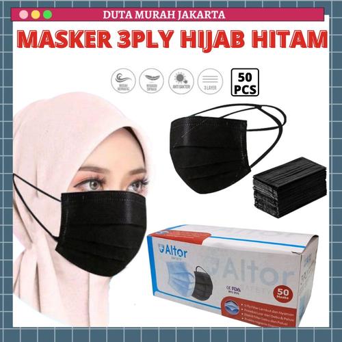 Jual Masker 3Ply Hijab Headloop Hitam Disposable Mask DMJ - Hijab Biru ...