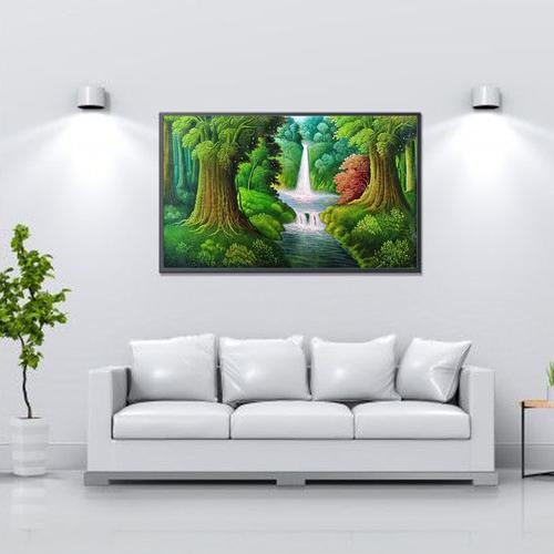 Jual LUKISAN PEMANDANGAN HUTAN AIR TERJUN | 80 x 60 + FRAME - LUKISAN ...
