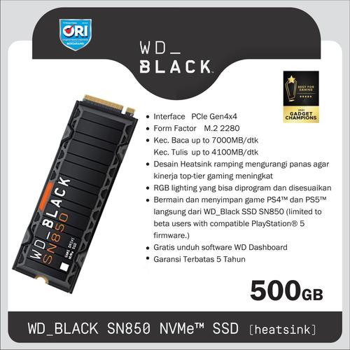 Jual WD_BLACK SN850 - M.2 NVMe SSD Gen 4 x4 - HEATSINK - RGB - 1TB ...