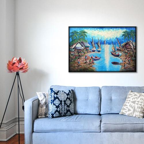 Jual LUKISAN PEMANDANGAN LAUT | LUKISAN PANTAI | 135 x 85 + FRAME ...