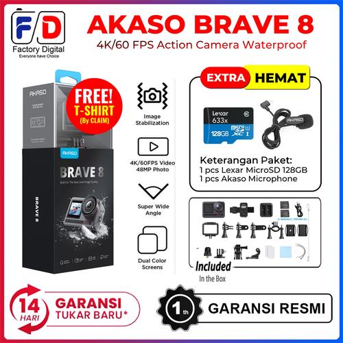 Promo AKASO Brave 8 4K 60FPS Waterproof Action Camera Dual Screen - Resmi - Standart Box ...