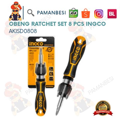 Jual Obeng Rachet Gagang Karet Screwdriver Set 8pcs INGCO AKISD0808 ...