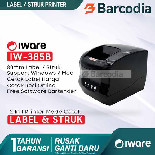 Promo PRINTER BARCODE THERMAL / LABEL PRINTER STICKER IWARE IW-385B USB ...