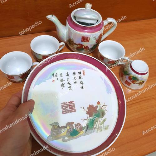 Promo Tepai teapot set SANGJIT Te Pai tea ORI Porcelain Shuang Xi suang ...