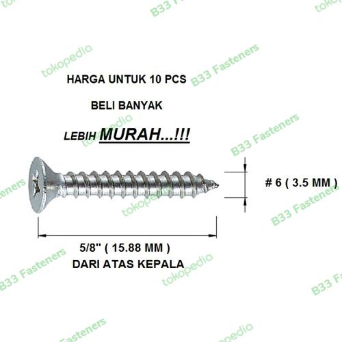 Jual 10 PCS TAPPING SCREW SEKRUP JF FH+ FAB FLAT HEAD #6X5/8 HARDEN ...