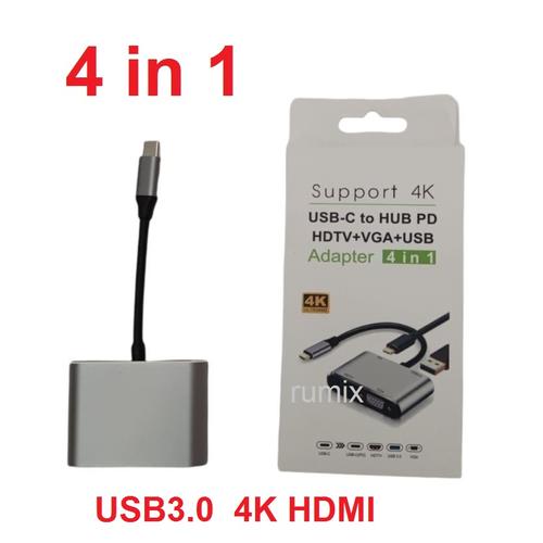 Jual USB TYPE C TO HUB PD TYPE C HDMI VGA USB3.0 CONVERTER ADAPTER USB ...