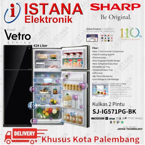 Promo SHARP KULKAS 2 PINTU 428 LITER GRAND VETRO SERIES SJ-IG571PG-BK ...