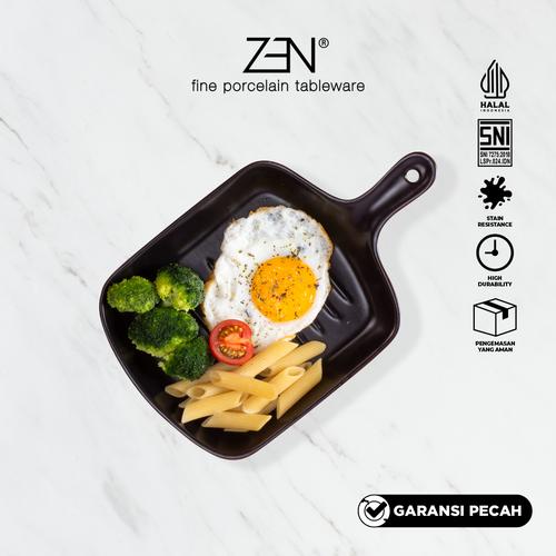 Jual ZEN Serving Pan Piring Keramik Gagang Handle Wadah Saji Black ...