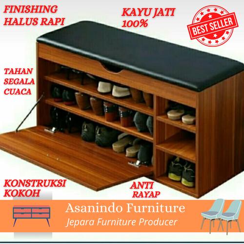 Jual Rak Sepatu Kayu Jati Tertutup Minimalis Sekaligus Bangku ...