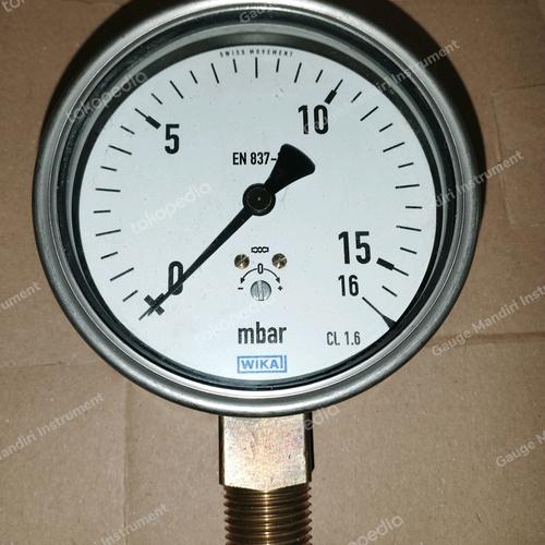 Jual Pressure Gauge WIKA 4 inch 16 Mbar Bottom SS Brass 1/2 NPT ...