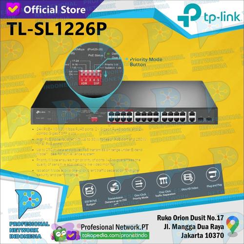 Promo TP-LINK TL-SL1226P , 24 Port 10/100 Mbps POE+ 2 Port Gigabit ...
