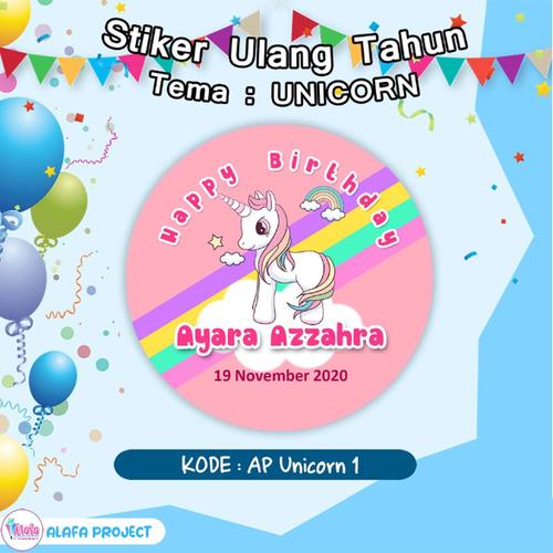 Jual Stiker Ulang Tahun Unicorn | Stiker Label Ultah Birthdasy Custom ...