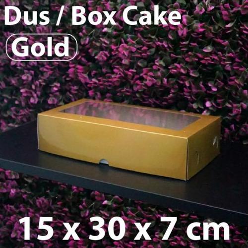 Jual dus emas 15 x 30 x 7 cm dengan mika - box kue - gold cake box ...