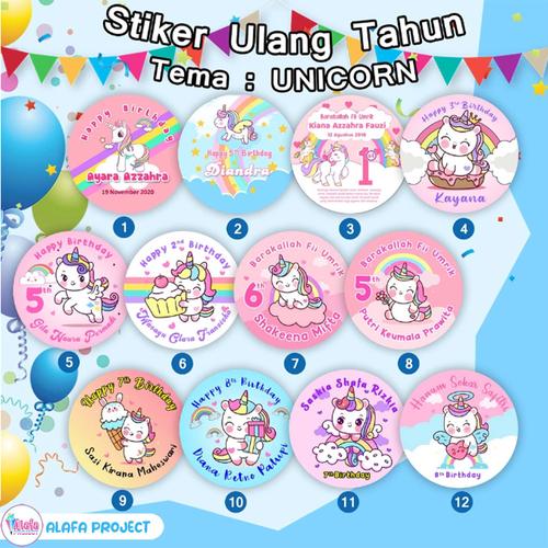 Jual Stiker Ulang Tahun Unicorn | Stiker Label Ultah Birthdasy Custom ...
