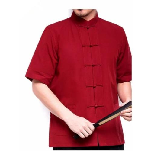 Jual baju cheongsam kemeja atasan pria putih polos size M-XL - maroon ...
