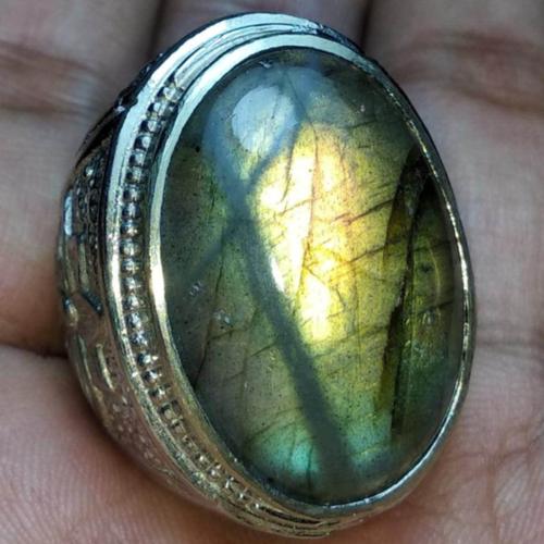 Jual Cincin Batu Akik Natural Labrador Gambar Motif Hijau Kuning Unik ...