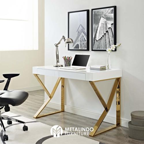 Jual meja kantor minimalis MEWAH, meja kerja putih simple stainless ...