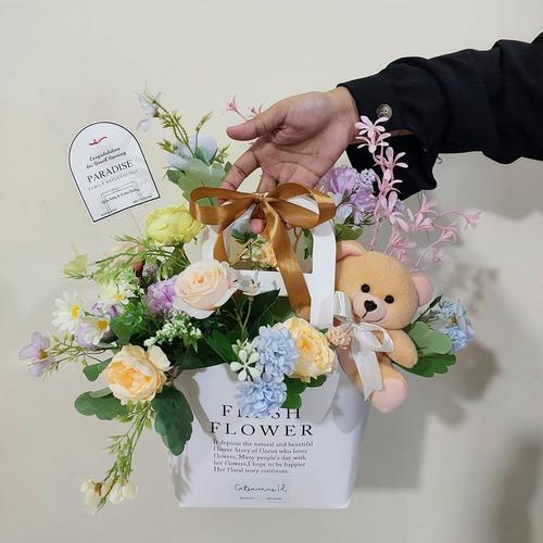 Jual Buket Bunga [Korean Paper Flower Bag] Anniversary Grand Opening Wisuda - Mix Pastel, Tanpa ...