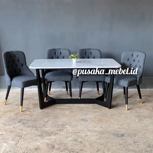 Jual dining table set marble, set meja makan marmer asli 4 kursi full ...