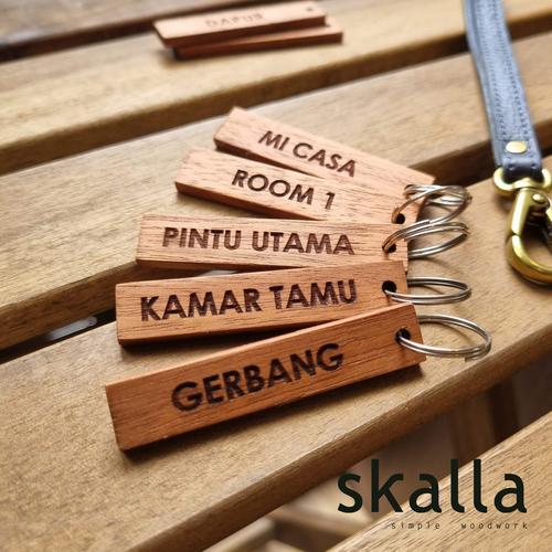 Promo merkki gantungan kunci kayu label nama key ring name tag logo ...