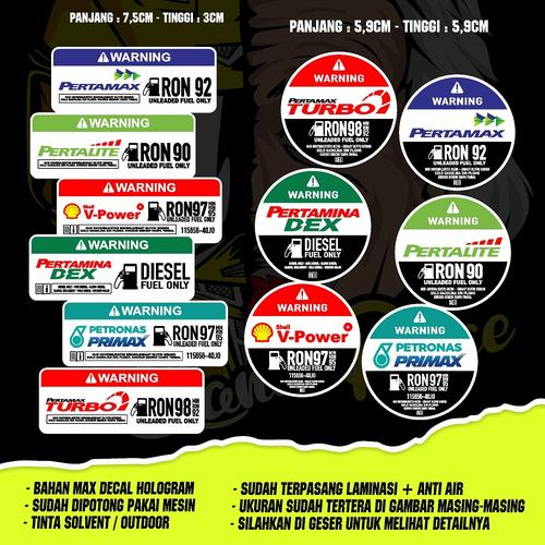 Jual sticker bahan bakar motor ron Unleaded Fuel Only pertamax ...