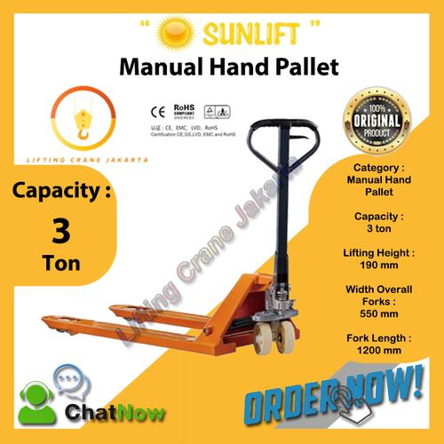 Jual Hand Pallet Manual SUN-Lift 3000 Kg / 3 Ton Lebar Garpu Kecil ...