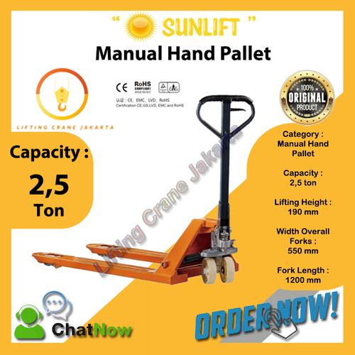 Jual Hand Pallet Manual SUN-Lift 2500 Kg / 2.5 Ton Lebar Garpu Kecil ...