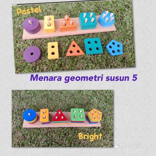 Jual mainan kayu menara geometri susun 5pc - Pastel - Kab. Jombang ...