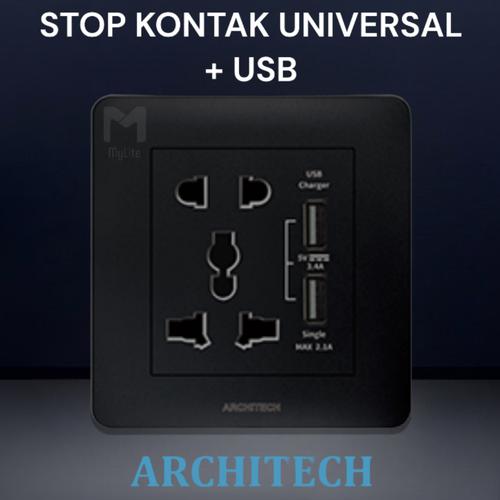 Jual Stop Kontak Universal + USB Architech Infinity Black A63 Hitam - Kota Denpasar - MyLite ...