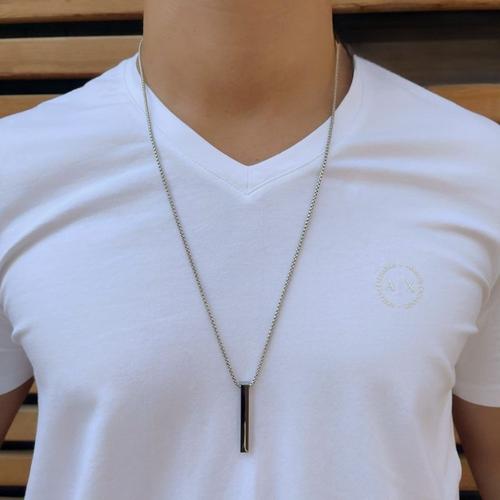 Jual Kalung Titanium Liontin Balok Silver Anti Karat Pria Cowok Keren ...