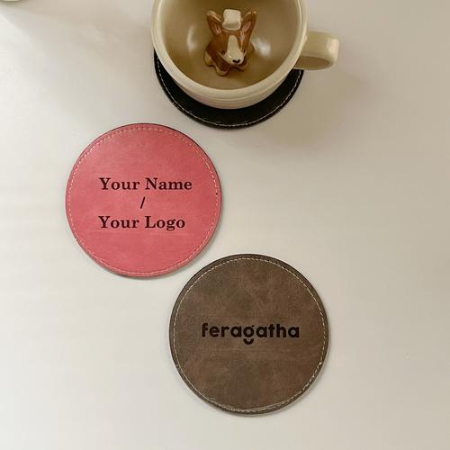 Jual Feragatha Custom Leather Coaster Tatakan Gelas Kulit - Pink ...