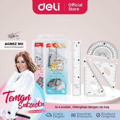 Jual Deli Ruler Set / Set Penggaris Isi 4pcs Zip Bag Design Miyou EH657 ...