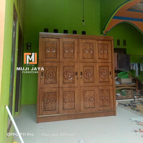 Jual Lemari Pakaian Minimalis Ukiran Jepara 4 Pintu Sliding Kayu Jati Solid - Kab. Jepara - Muji ...