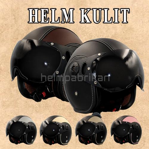 Jual HELM CLASSIC FULL KULIT + KACA PILOT MURAH BERKUALITAS - Grey, M ...
