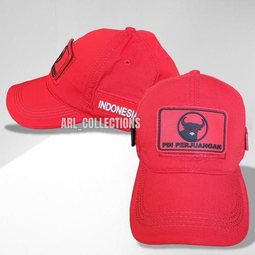 Jual topi bdu tactical merah plus 3 patch rubber logo partai pdi ...
