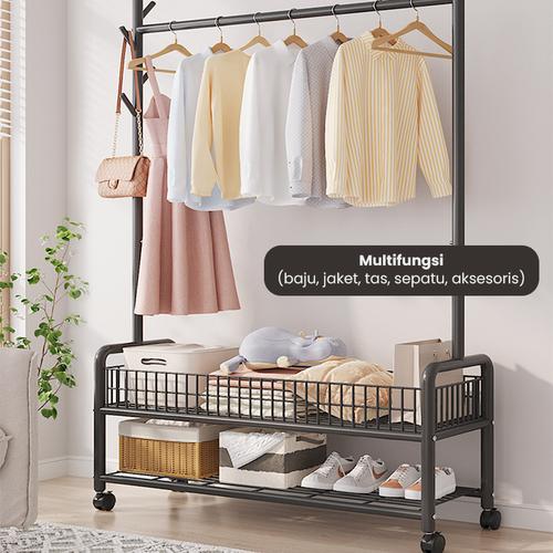 Promo Stand Hanger Portable Dengan Rak Multifungsi Gantungan Baju ...