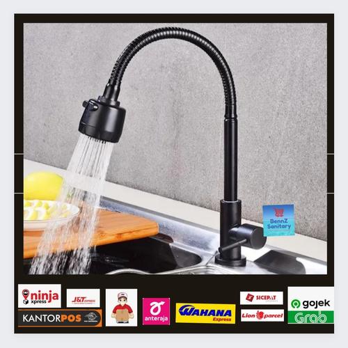 Jual kran dapur/kran sink flexible kepala besar hitam/kran cuci piring ...