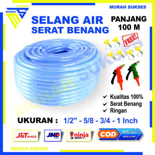 Jual 100 Meter Selang Air Serat Benang Bening 1/2 - 5/8 - 3/4 1 Inch Murah - 1/2 Inch - Kota ...