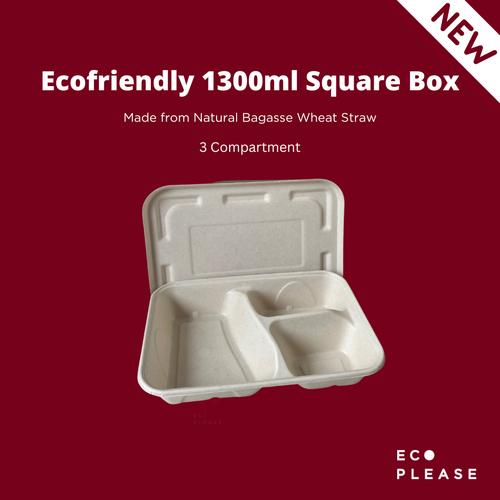 Promo 1300ml 3 Compartment Bagasse Square Box Ecofriendly Takeaway ...