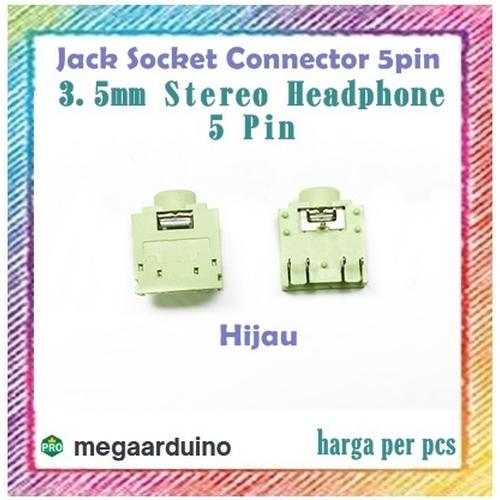 Jual Jack Socket Connector PCB 5 Pin 3.5mm Stereo Headphone Hijau ...