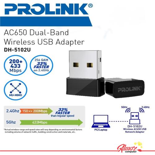 Jual Prolink AC650 Wireless USB Adapter Dongle WiFi Dual Band DH5102U ...