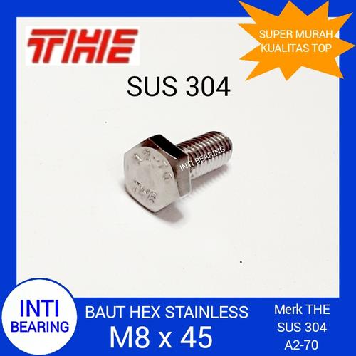 Jual BAUT HEX STAINLESS M8 x 45 MERK THE M8x45 SS SUS 304 HEXAGON HEAD ...