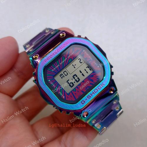 Jual gshock dw5600 g-shock dw-5600 custom strap dan bezel metal rainbow ...