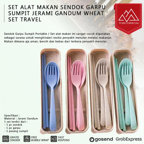 Jual SET ALAT MAKAN SENDOK GARPU SUMPIT JERAMI GANDUM WHEAT SET TRAVEL ...