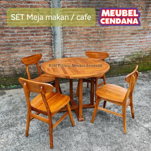 Jual meja makan bundar minimalis, set meja makan kayu jati, set meja cafe - 1 meja 4 kursi - Kab ...