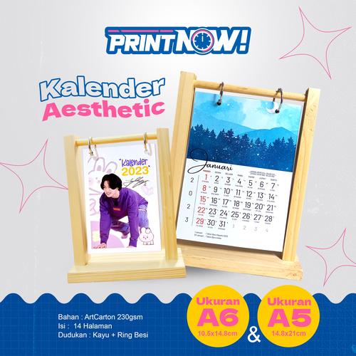 Jual Kalender Meja Aesthetic Custom-Print Kalender Stand Kayu Model ...