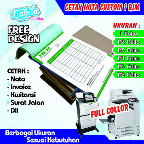 Jual Cetak Nota Custom 2 ply. Nota Kontan Full Collor 1 rim - 1 Folio ...