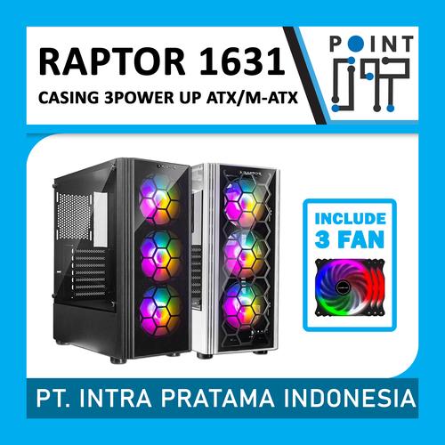 Jual Casing PC Gaming Power Up Raptor 1631 with 3 FAN LED ATX Gaming ...