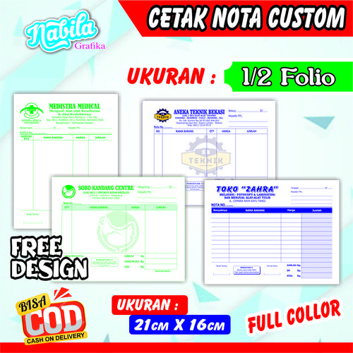 Jual cetak nota custom satuan 1/2/3 ply ukuran 1/2 Folio isi 50 lbr - 2 ...