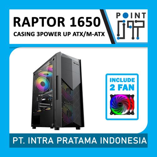 Jual Casing PC Gaming Power Up Raptor 1650 with 2 FAN LED ATX Gaming ...
